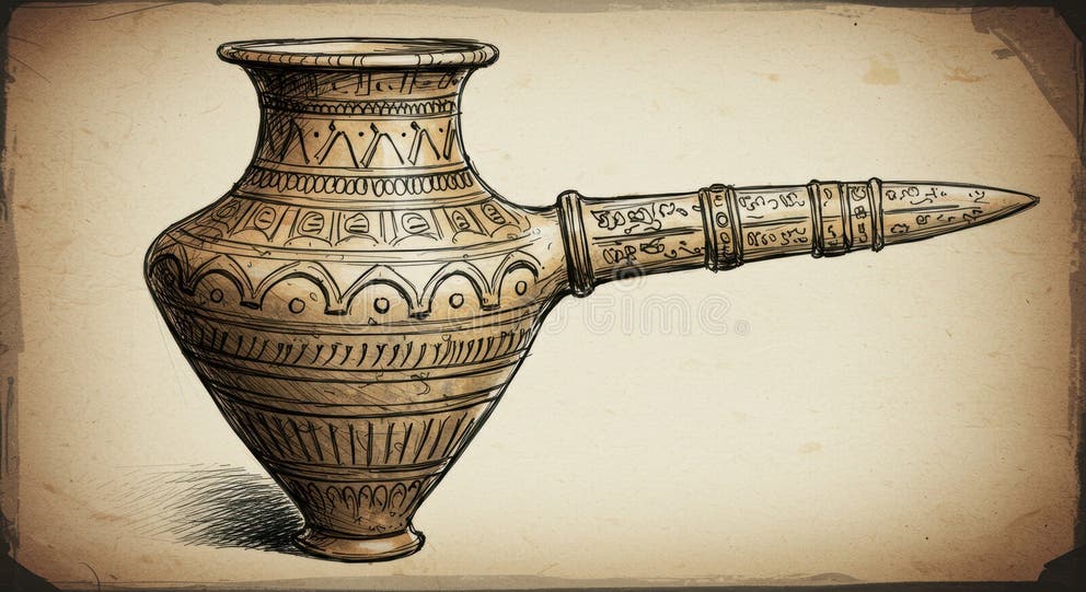 Ancient Ceremonial Vessel with Intricate Geometric Patterns Stock Image ...