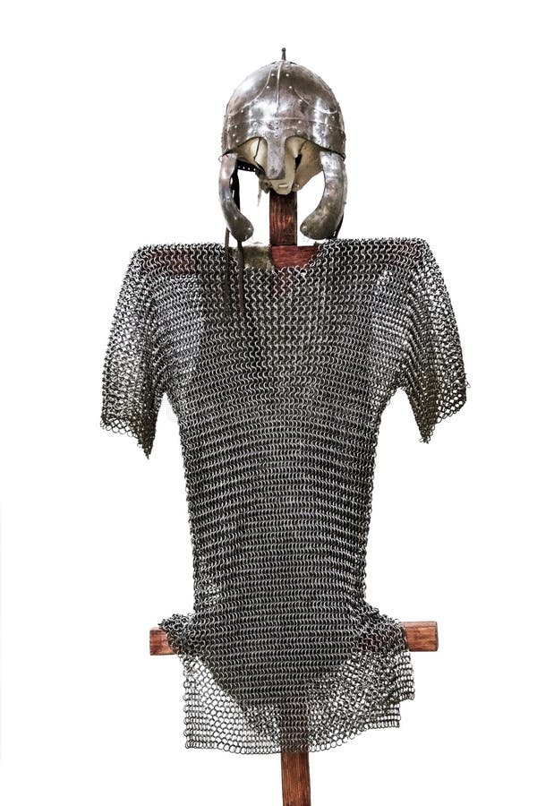 Ancient Mail and Helmet Isolated on White Background Editorial ...