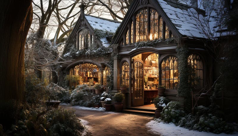 Ancient Chapel Illuminated by Lantern in Spooky Winter Night Generated ...