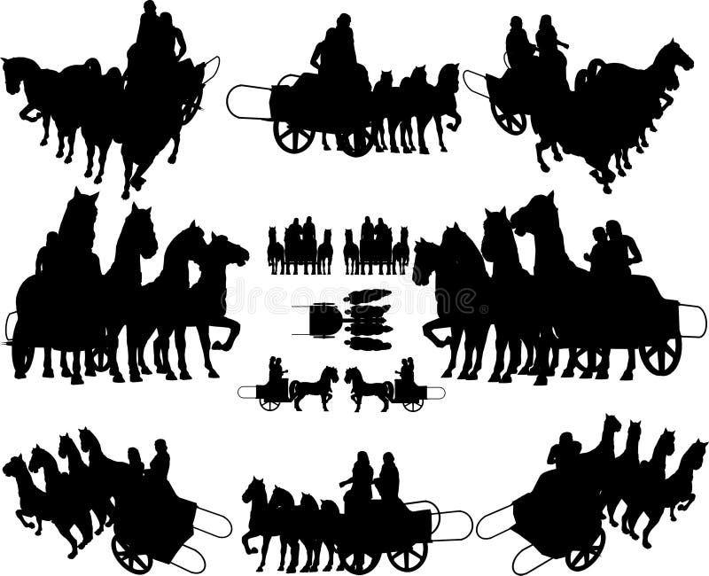 Ancient Chariot with Four Horse Vector Stock Vector - Illustration of ...