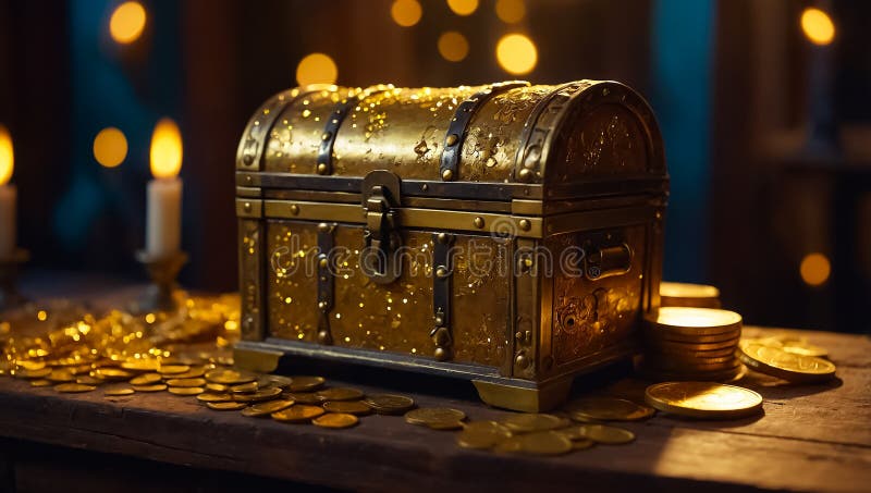 Ancient Chest with Gold Coins Stock Illustration - Illustration of ...