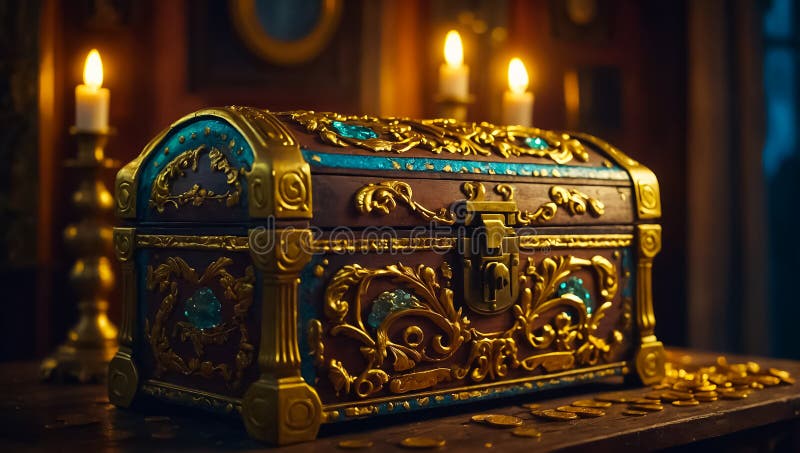 Ancient Chest with Gold Coins Luxury Stock Illustration - Illustration ...