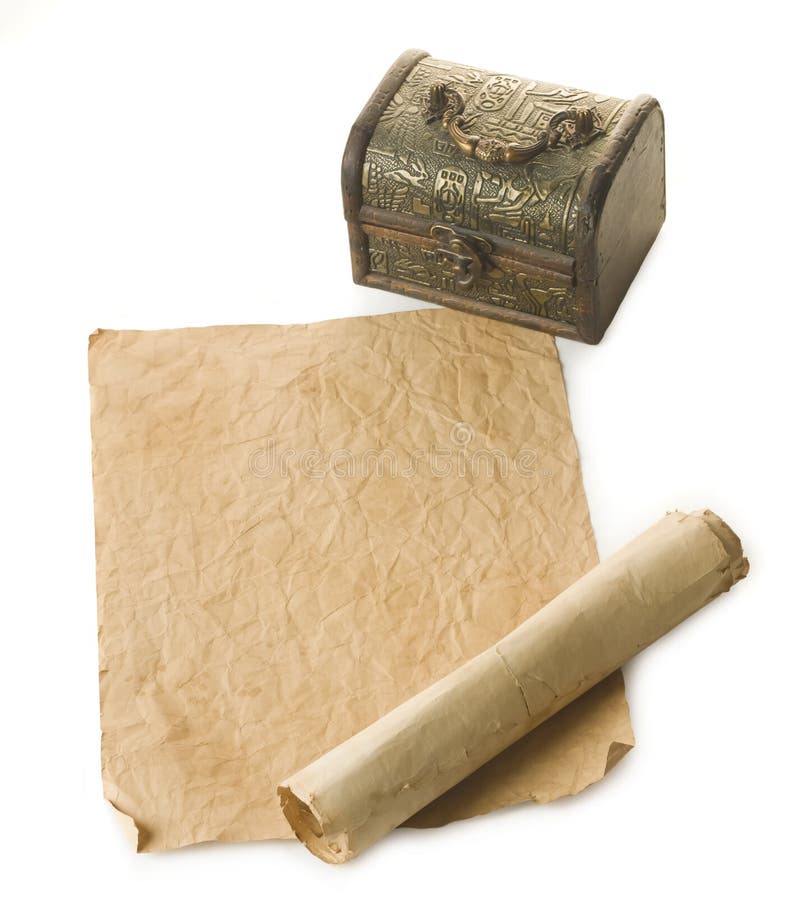 Ancient chest with a paper stock image. Image of trunk - 59515837