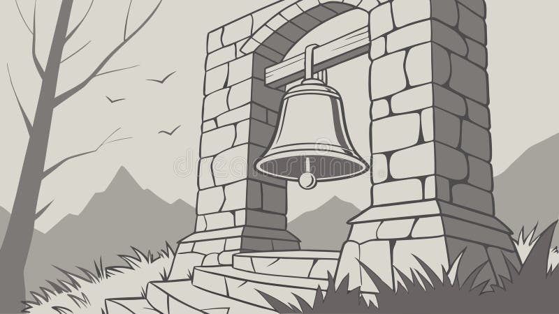 Ancient Chime Bell in Stone Ruin Landscape, Vector Design Generative AI ...