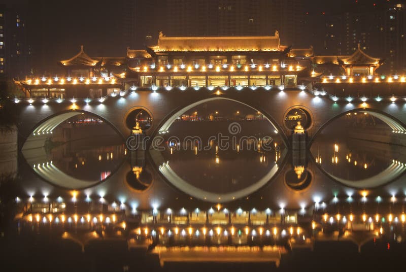 Ancient Chinese Bridge Sparkling At Night Stock Photo - Image of beams ...