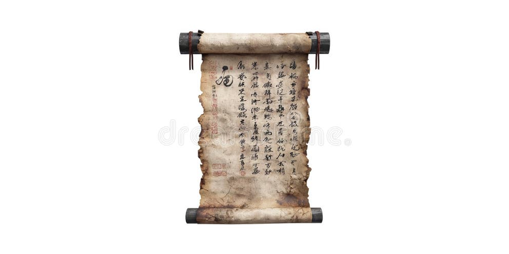 Ancient Chinese Calligraphy Scroll with Traditional Script Aged Paper ...