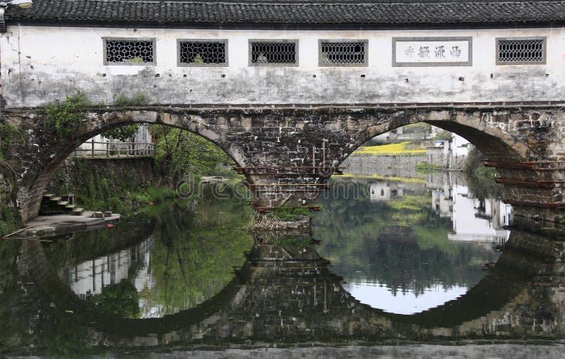 Ancient Chinese Covered Bridge Stock Image - Image of spring, black ...