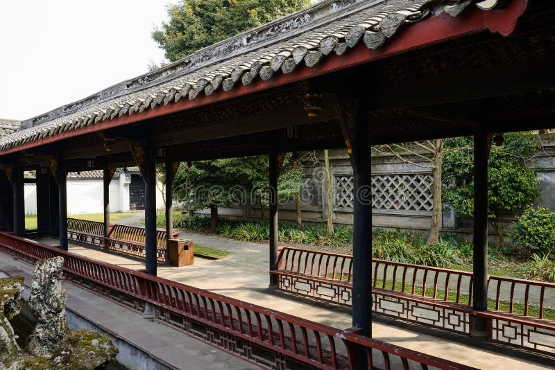 Ancient Chinese Gallery in Sunny Spring Stock Photo - Image of shade ...