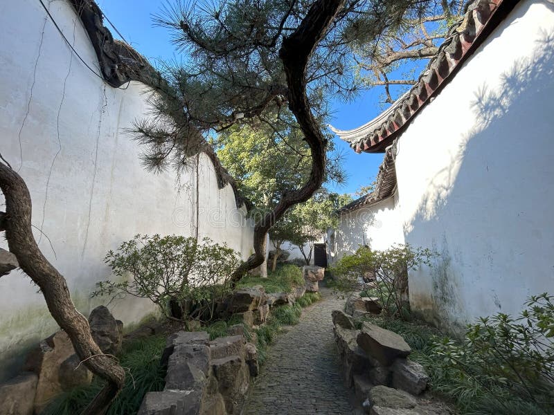 Ancient Chinese gardens stock image. Image of building - 382833389