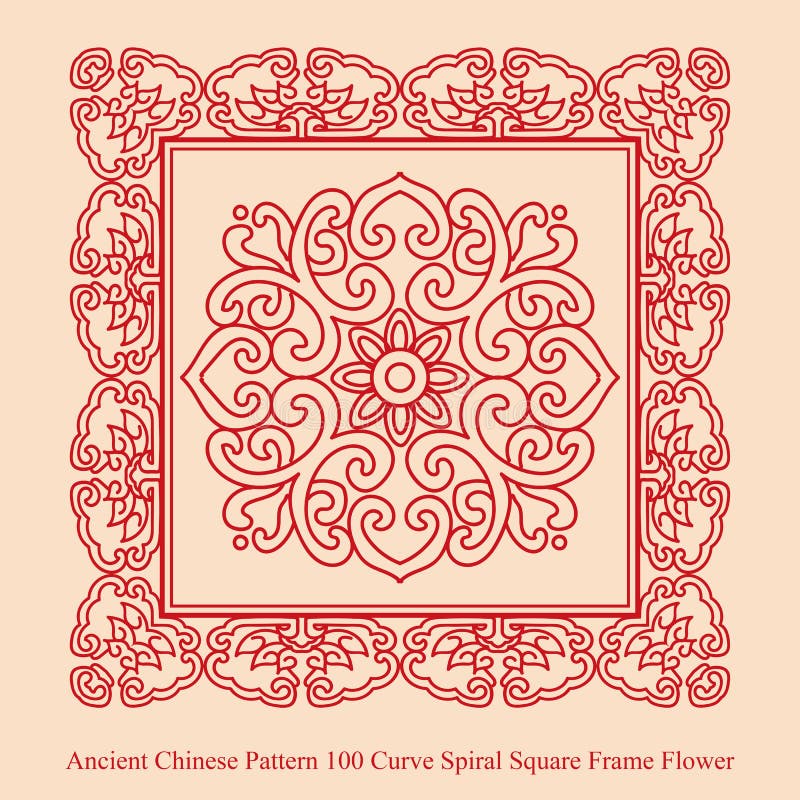 Ancient Chinese Pattern_100 Curve Spiral Square Frame Flower Stock ...