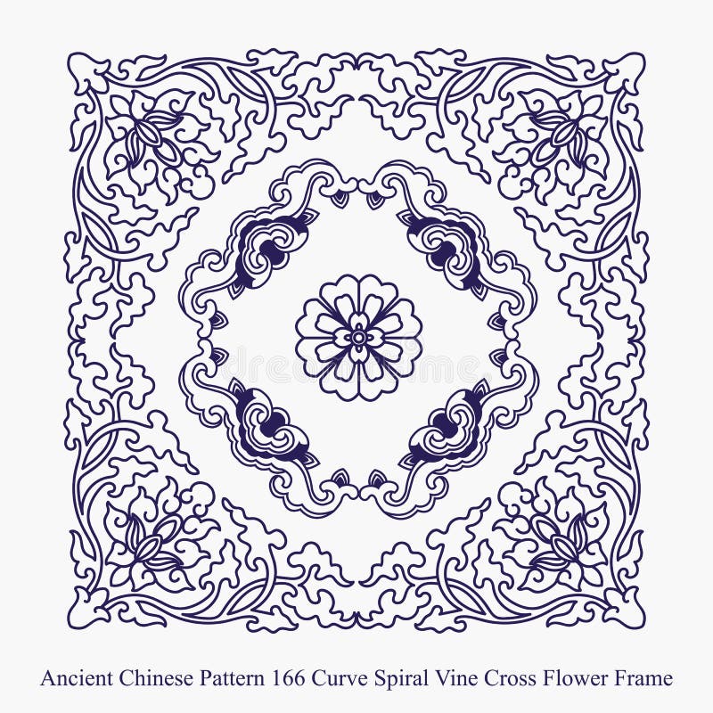 Ancient Chinese Pattern of Curve Spiral Vine Cross Flower Frame Stock ...