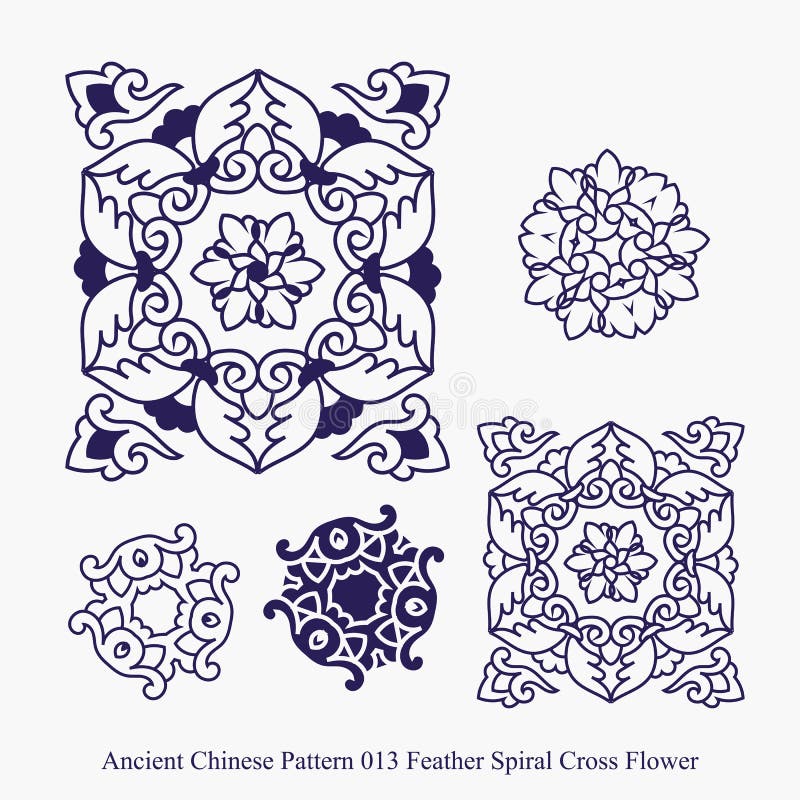 Ancient Chinese Pattern of Feather Spiral Cross Flower Stock Vector ...