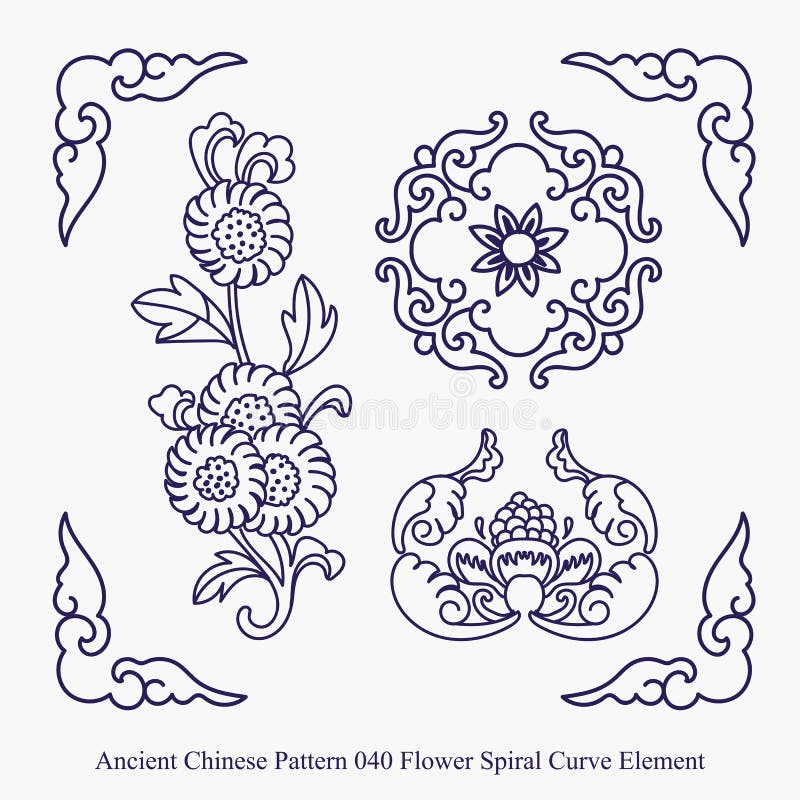 Ancient Chinese Pattern of Curve Spiral Flower Vine Plate Stock Vector ...