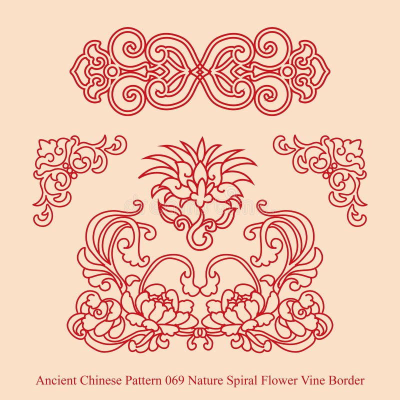 Ancient Chinese Pattern_069 Nature Spiral Flower Vine Border Stock ...