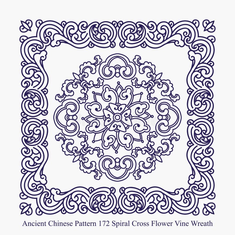 Ancient Chinese Pattern of Spiral Cross Flower Vine Wreath Stock Vector ...
