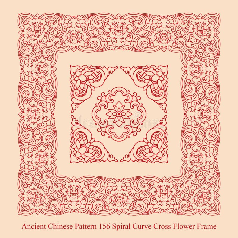 Ancient Chinese Pattern_156 Spiral Curve Cross Flower Frame Stock ...