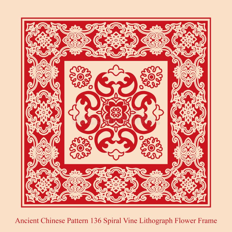 Ancient Chinese Pattern_136 Spiral Vine Lithograph Flower Frame Stock ...