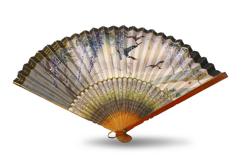 Ancient Chinese Silk Fan - Isolated Object on White Stock Photo - Image ...