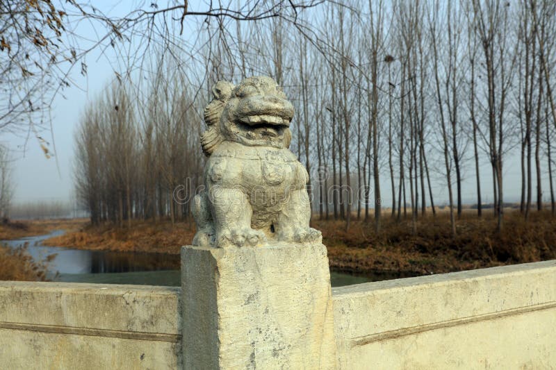Ancient Chinese Stone Lion Sculpture Stock Photo - Image of park ...