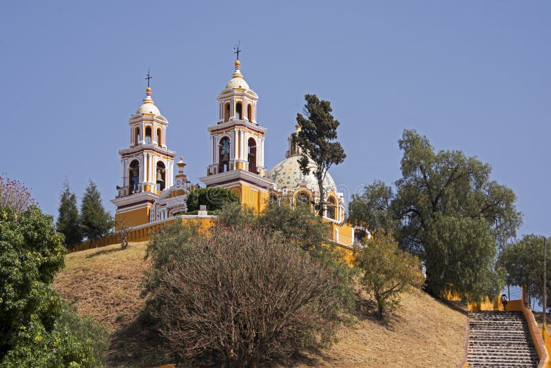Ancient church in Cholula stock image. Image of pyramid - 87750955