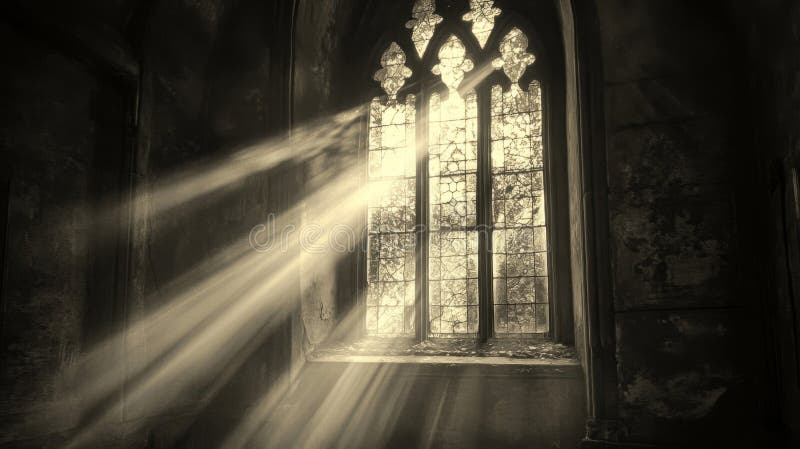 Ancient Church Window with Light Rays Streaming in Stock Illustration ...