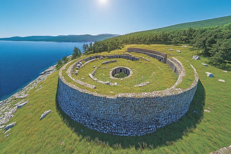 Aerial View of Ancient Stone Circle Near the Sea Stock Illustration ...
