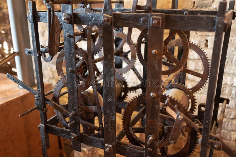 Ancient Circular Iron Mechanisms for the Movement of the Mechanical Clock of a Tower Stock Photo ...