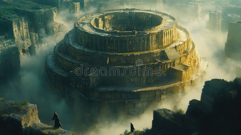 Ancient, Circular Ruin, Shrouded in Mist, Overlooking Valley Stock ...