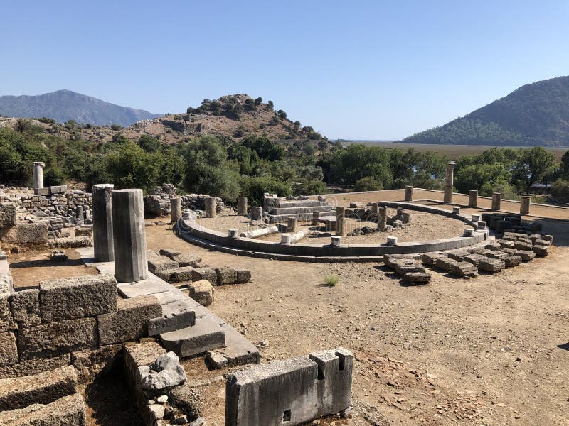 Ancient Circular Temple Ruins with Mountain and Valley View Stock Image ...