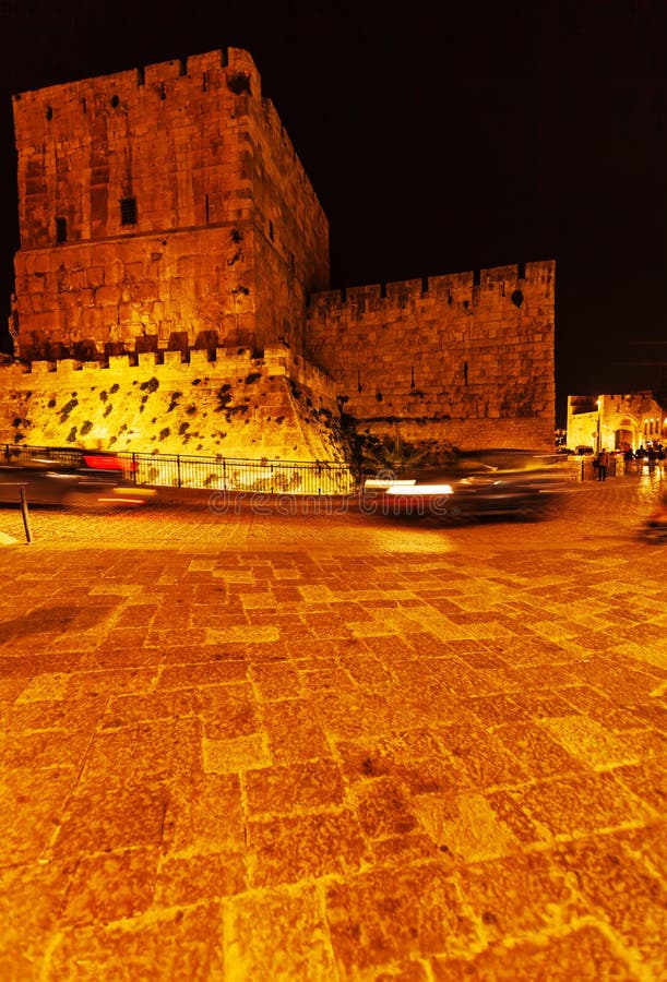 Ancient Citadel Inside Old City at Night, Jerusalem Stock Photo - Image ...