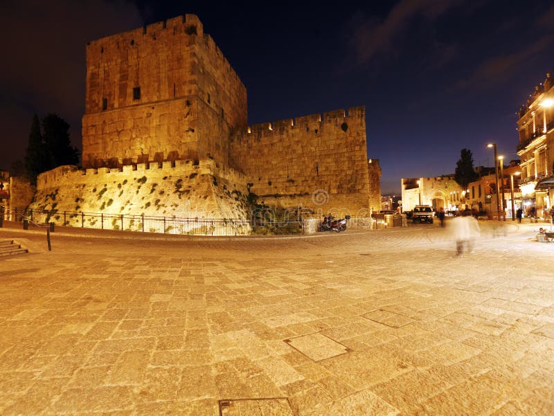 Ancient Citadel Inside Old City at Night, Jerusalem Stock Photo - Image ...
