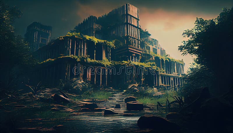 Ancient City Being Reclaimed with Forest Landscape AI Generative Stock ...