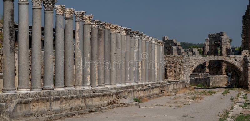 The Ancient City of Perge in Antalya on a Sunny Day Stock Image - Image ...