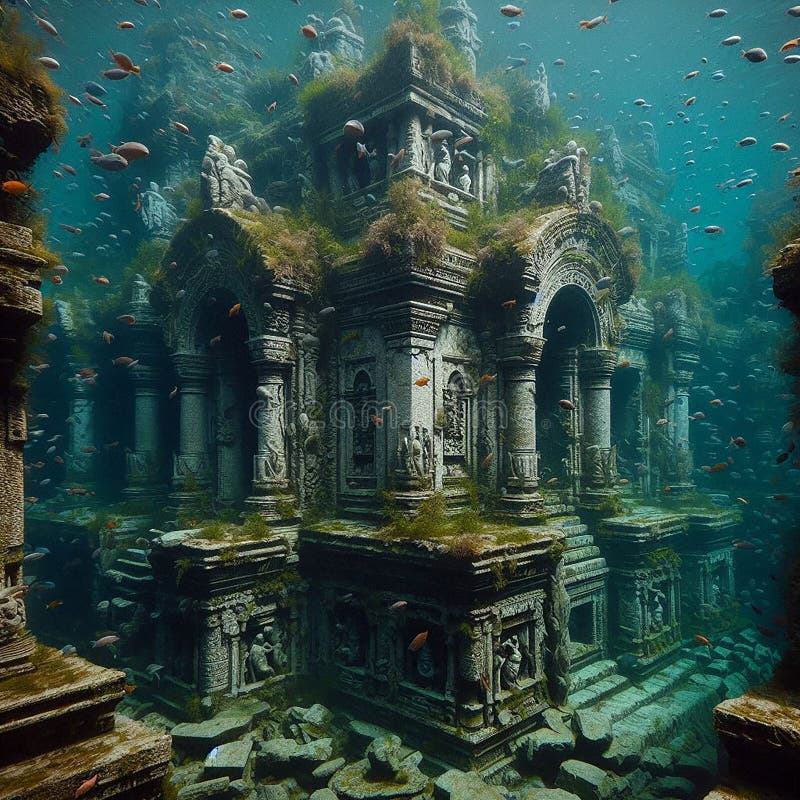 Ancient City Ruins Underwater Old Statues . Generative Ai (9 Stock ...