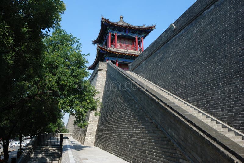 Ancient city wall in xian stock photo. Image of guard - 32393302