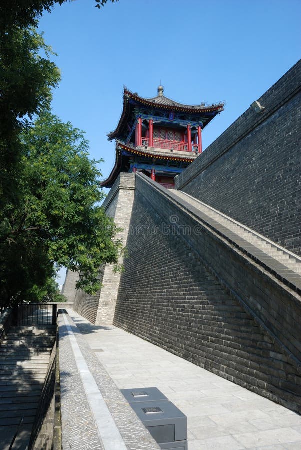 Ancient city wall in xian stock image. Image of famous - 32393313