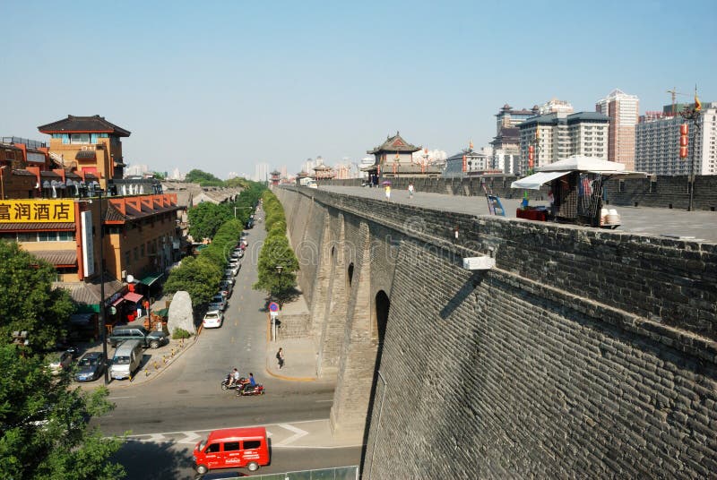Ancient city wall in xian editorial stock image. Image of greatwall ...