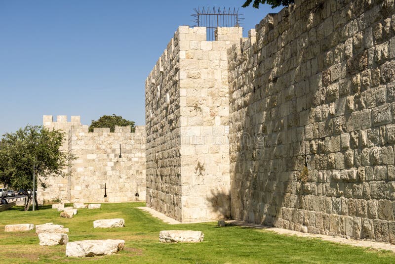 The Ancient City Walls and Towers in the Old Jerusalem Stock Photo ...