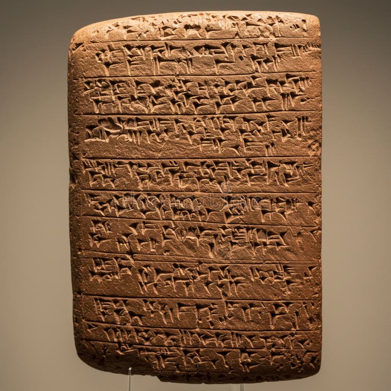Ancient Clay Tablet Inscribed with Cuneiform Script, Featuring Uniform ...
