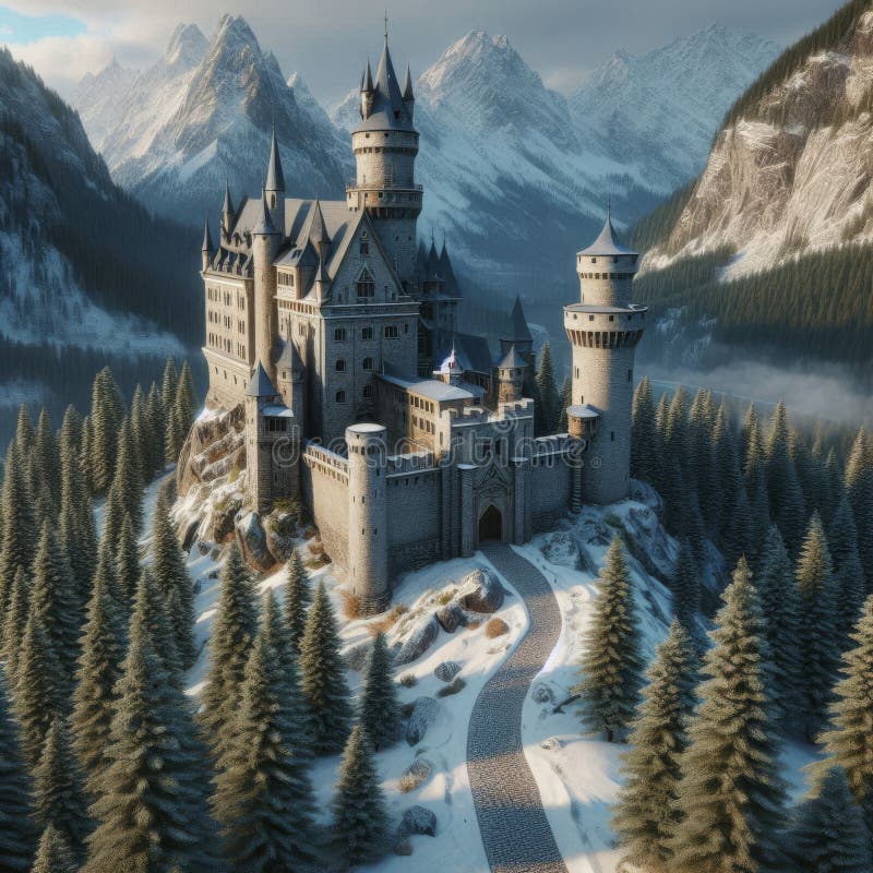 Ancient Cliffside Castle stock illustration. Illustration of regal ...