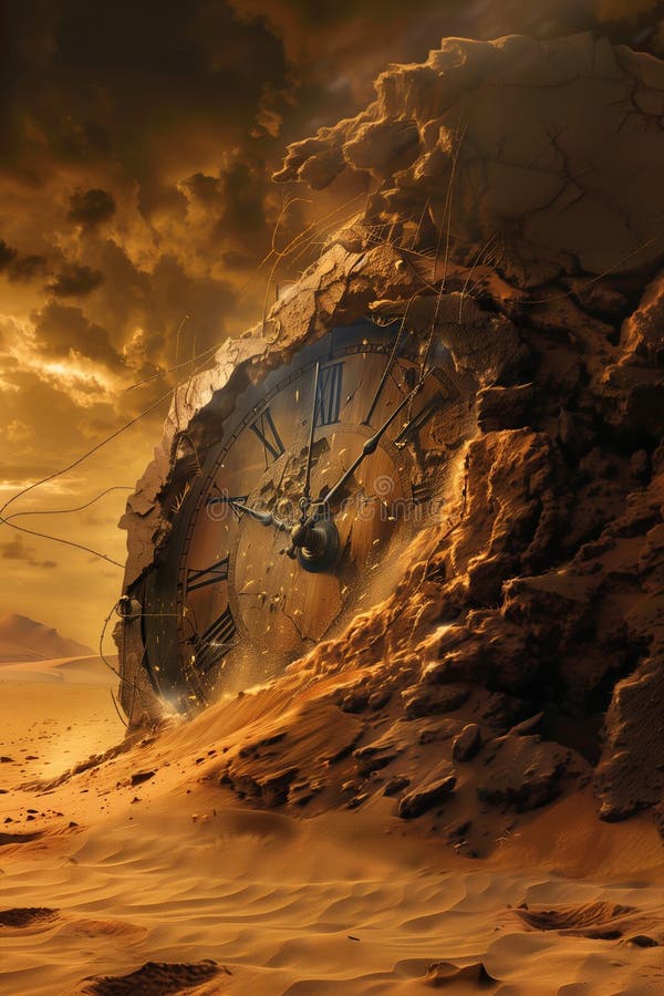 Ancient Clock Buried in the Desert Stock Illustration - Illustration of ...