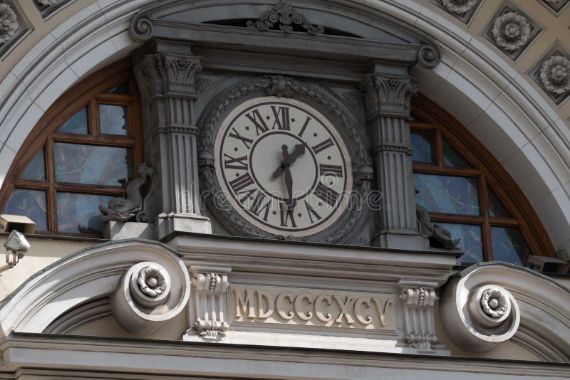 Ancient Clock on the Facade of the House Stock Photo - Image of arch ...
