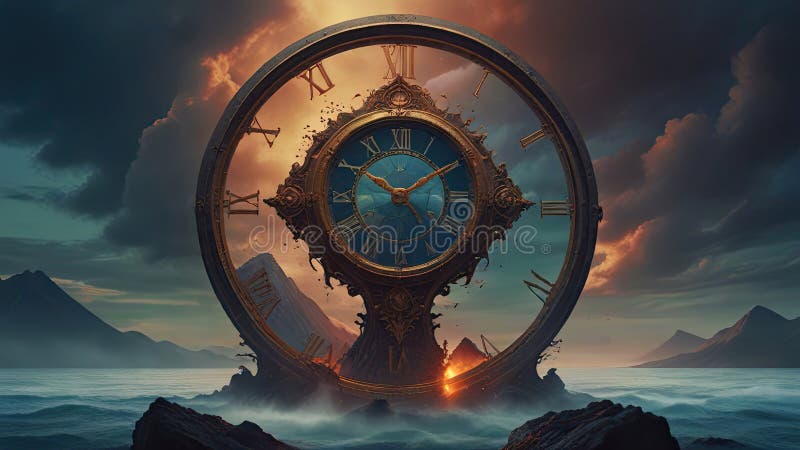 Ancient Clock on Sea with Golden Sunlight Stock Photo - Image of ...