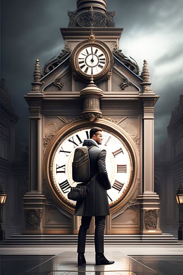 An Ancient Clock Tower with Man Standing in the Middle , Ai Stock ...