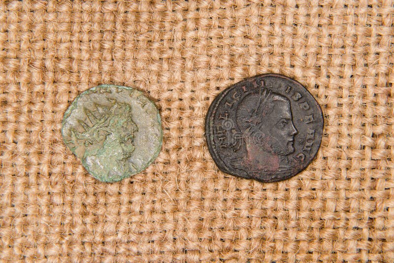 Ancient Coins with Portraits of Kings on the Old Cloth Stock Image ...