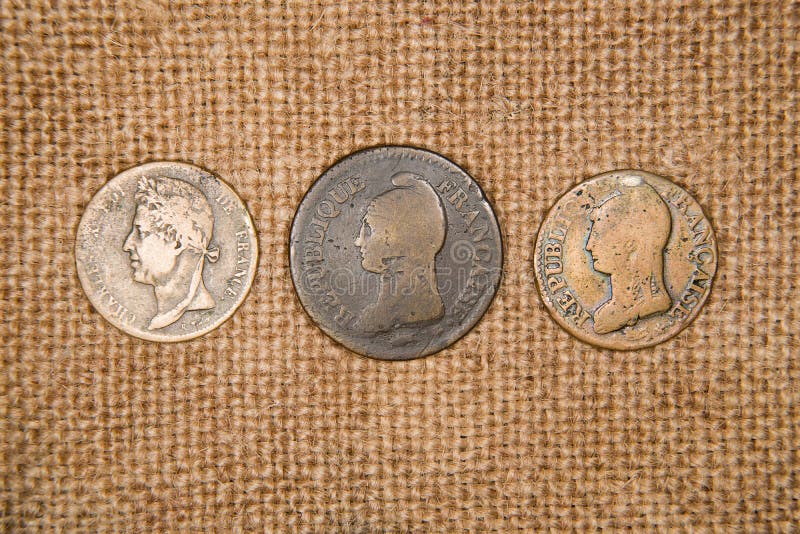 Ancient Coins with Portraits on the Old Cloth Stock Image - Image of ...