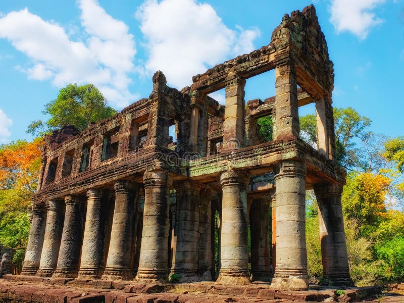 Ancient Colonnade, Ruins of an Ancient Khmer Building with Columns ...