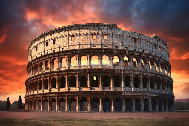 Ancient Colosseum in Rome with Dramatic Sunset Sky Stock Photo - Image ...