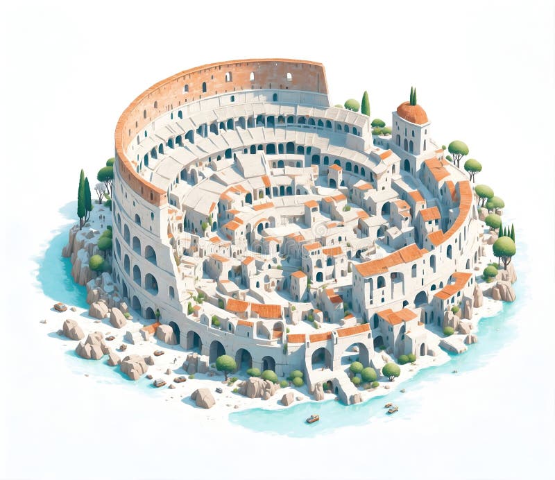 Ancient Colosseum in Small Mediterranean Seaside Town Stock ...