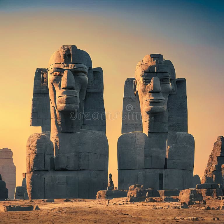 Ancient Colossi, Two Massive Stone Statues, Ancient Civilization, Egypt ...